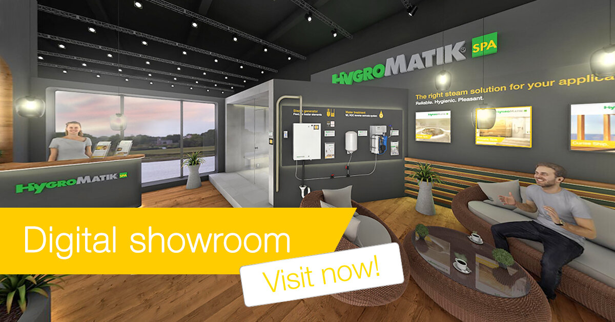 HygroMatik digital spa showroom for steam generators